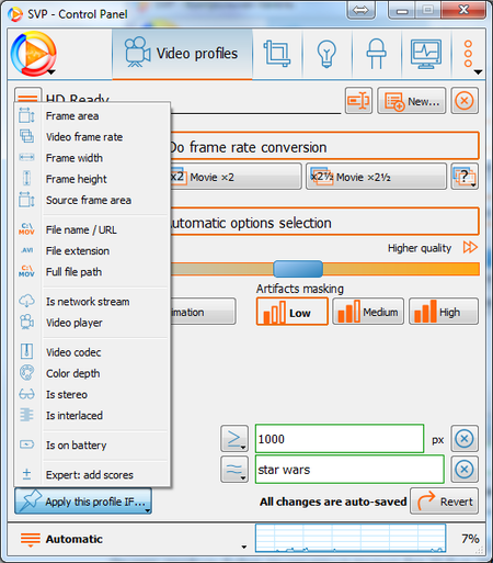 Increasing the Frame Rate / Profiles - SmoothVideo Project (SVP) - frame doubling interpolation